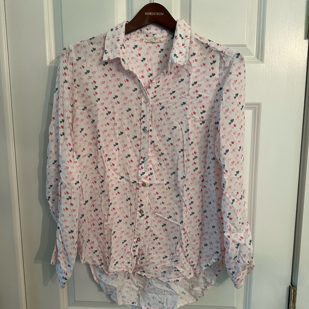 Jane & Delancey Pink Heart Oversized Button Blouse - Gem